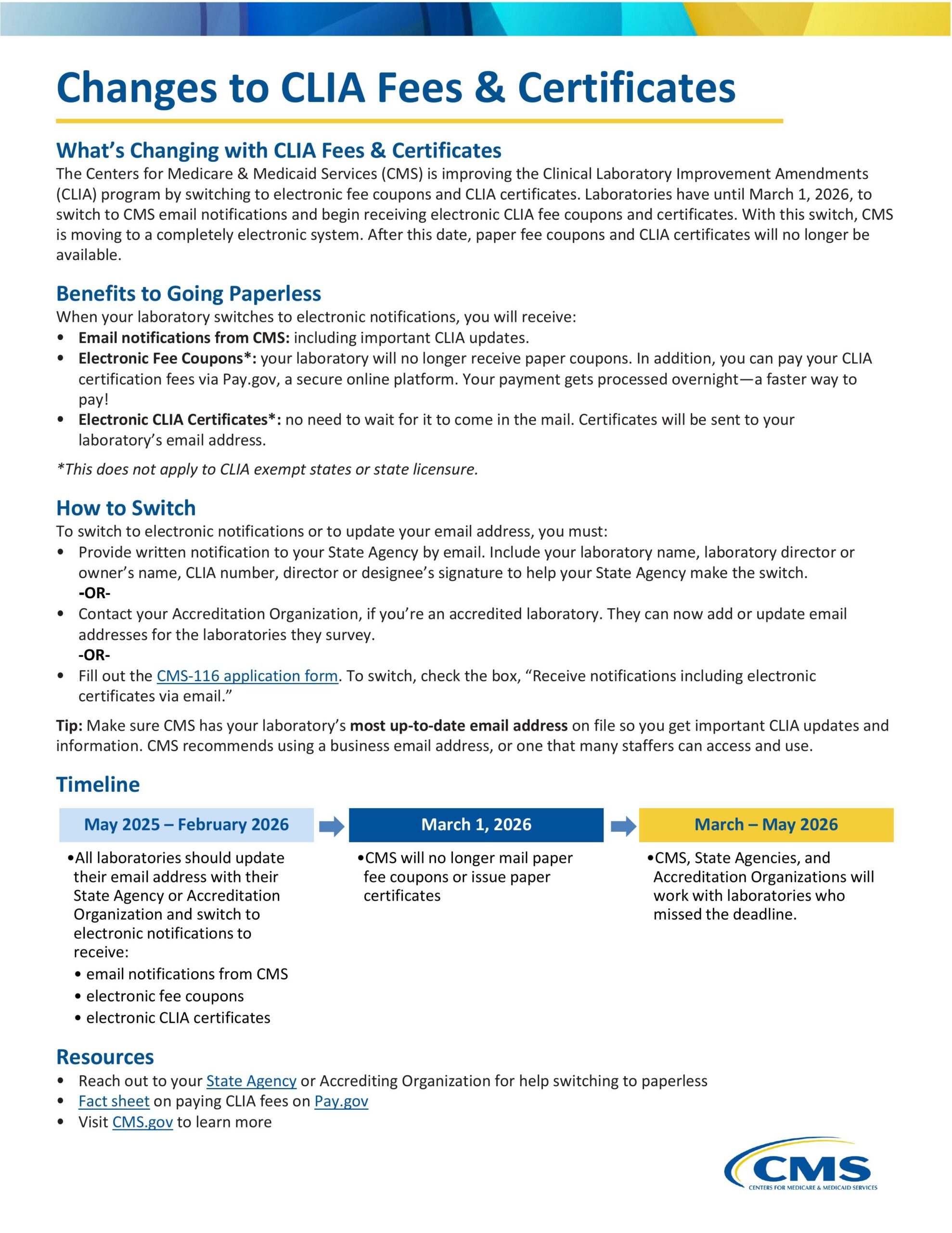 Changes to CLIA Fees & Certificates - AAB MLE